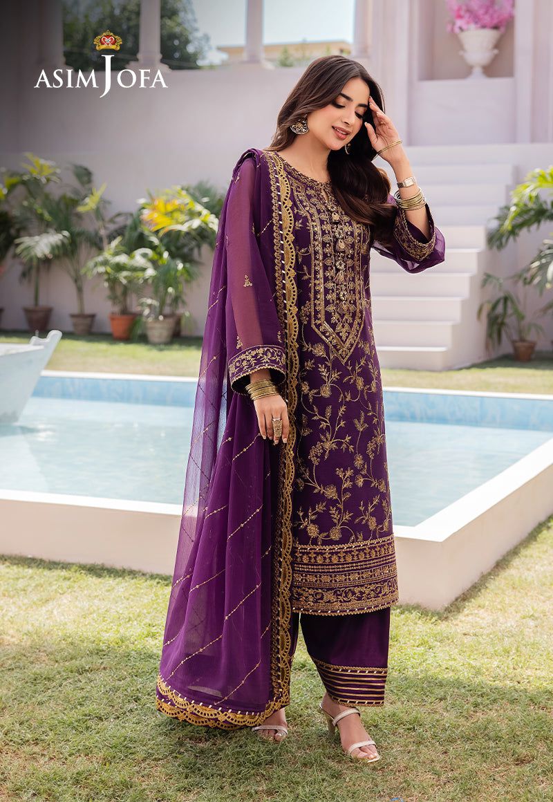 Asim Jofa Purple Luxury Chiffon Collection Replica